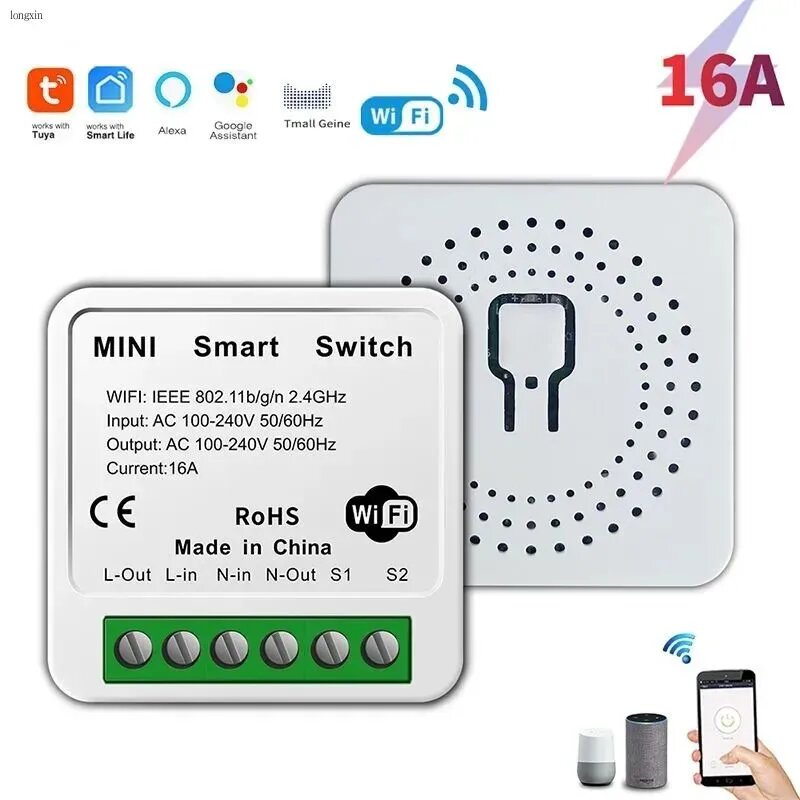 Умное Wi-Fi реле Mini Smart Switch 16A для умного дома в