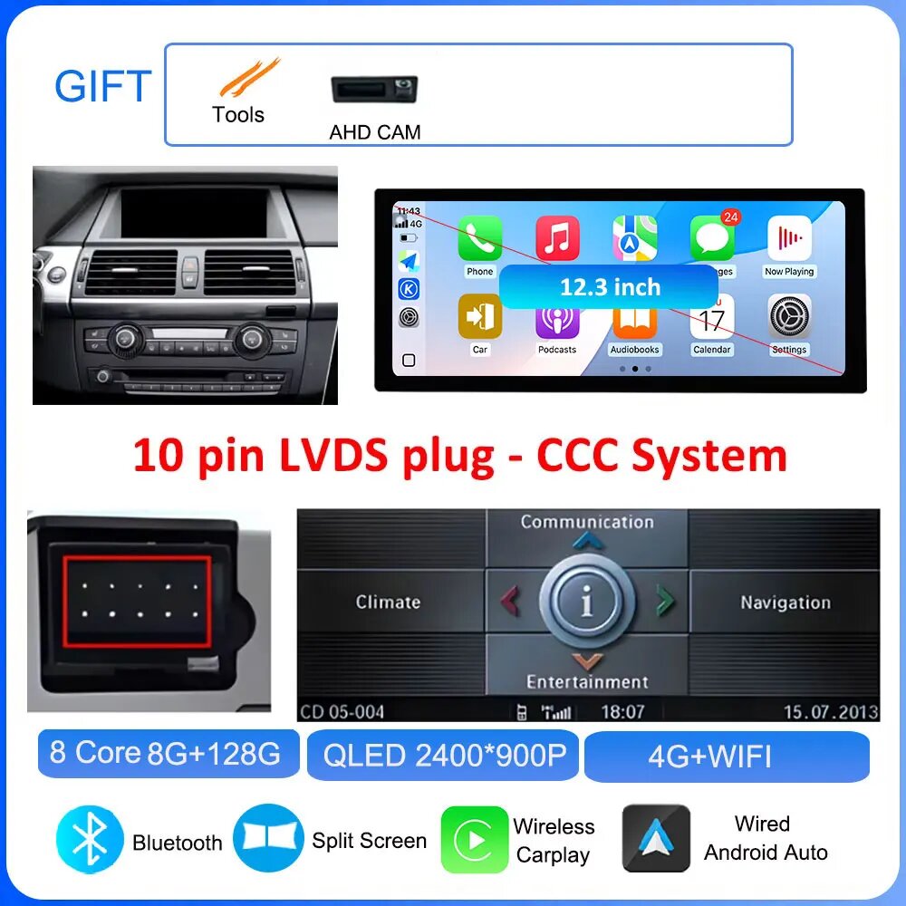 Android 15 для BMW X5 E70 X6 E71 12.3" 8G/128G CCC