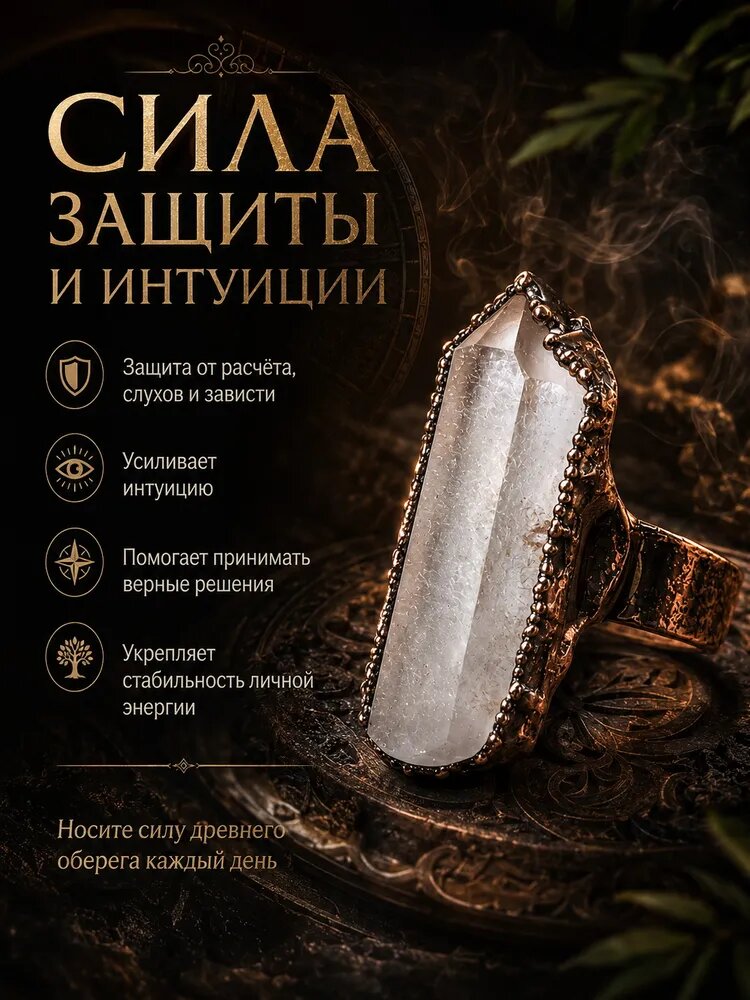 Амулет Кольцо-оберег с горным хрусталём, славянский на удачу и защиту, талисман для мужчин и женщин, подарок