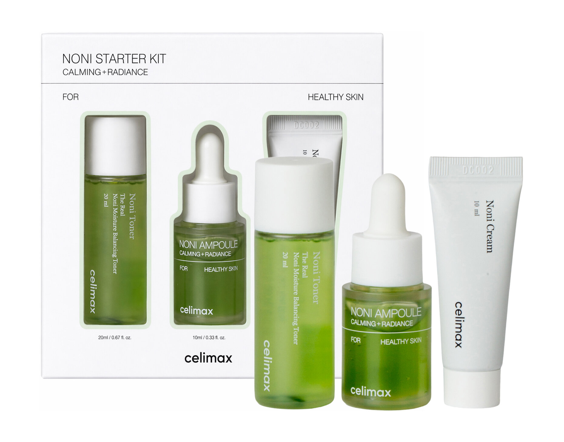 CELIMAX Набор для лица The Real Noni Starter Kit (Тонер, 20 мл + Сыворотка, 10 мл + Крем, 10 мл)