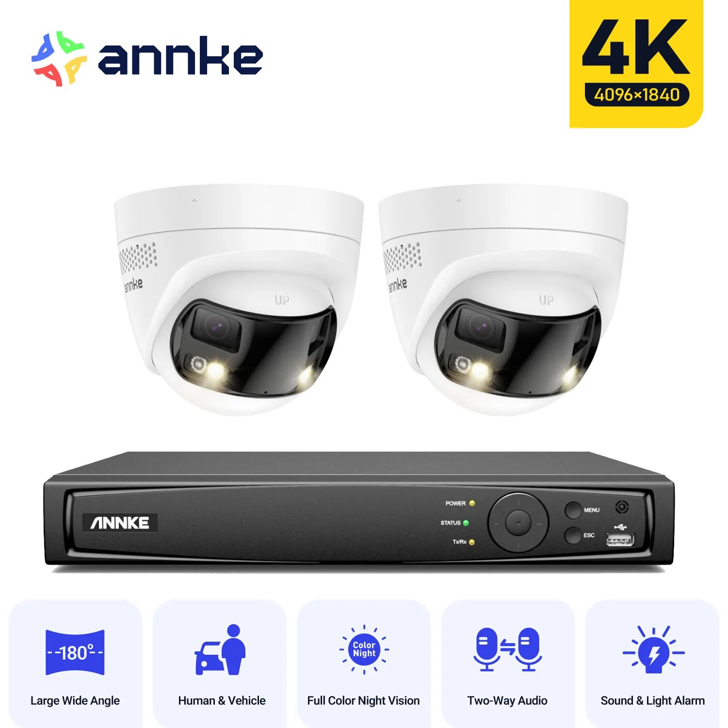 ANNKE 8MP камера безопасности с двойной линзой 8-канальный NVR ультра高清 POE Ai детекция людей CCTV видеонаблюдение набор 180 градусов панорамный
