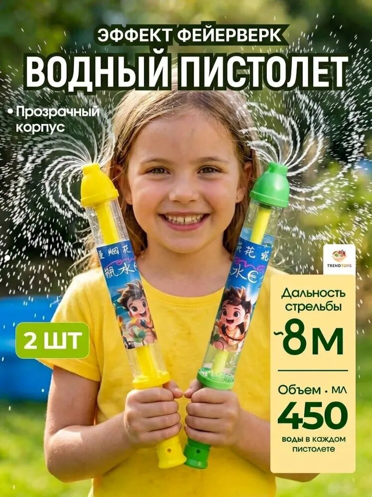 Водный пистолет детский помповый, набор 2 шт