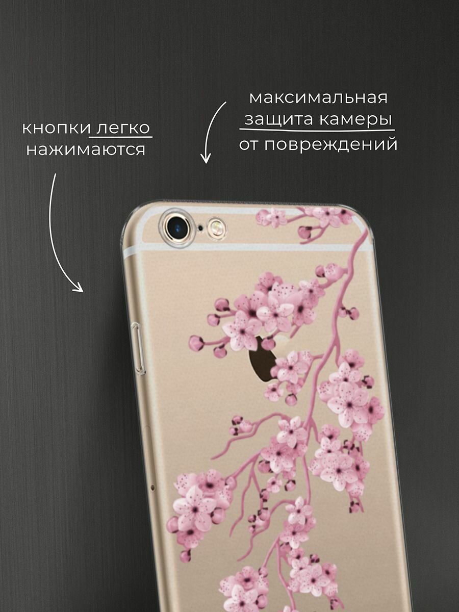 Силиконовый чехол на Apple iPhone 6 Plus/6S Plus / Айфон 6 Плюс/Айфон 6С Плюс с принтом Розовая веточка сакуры — фото 1