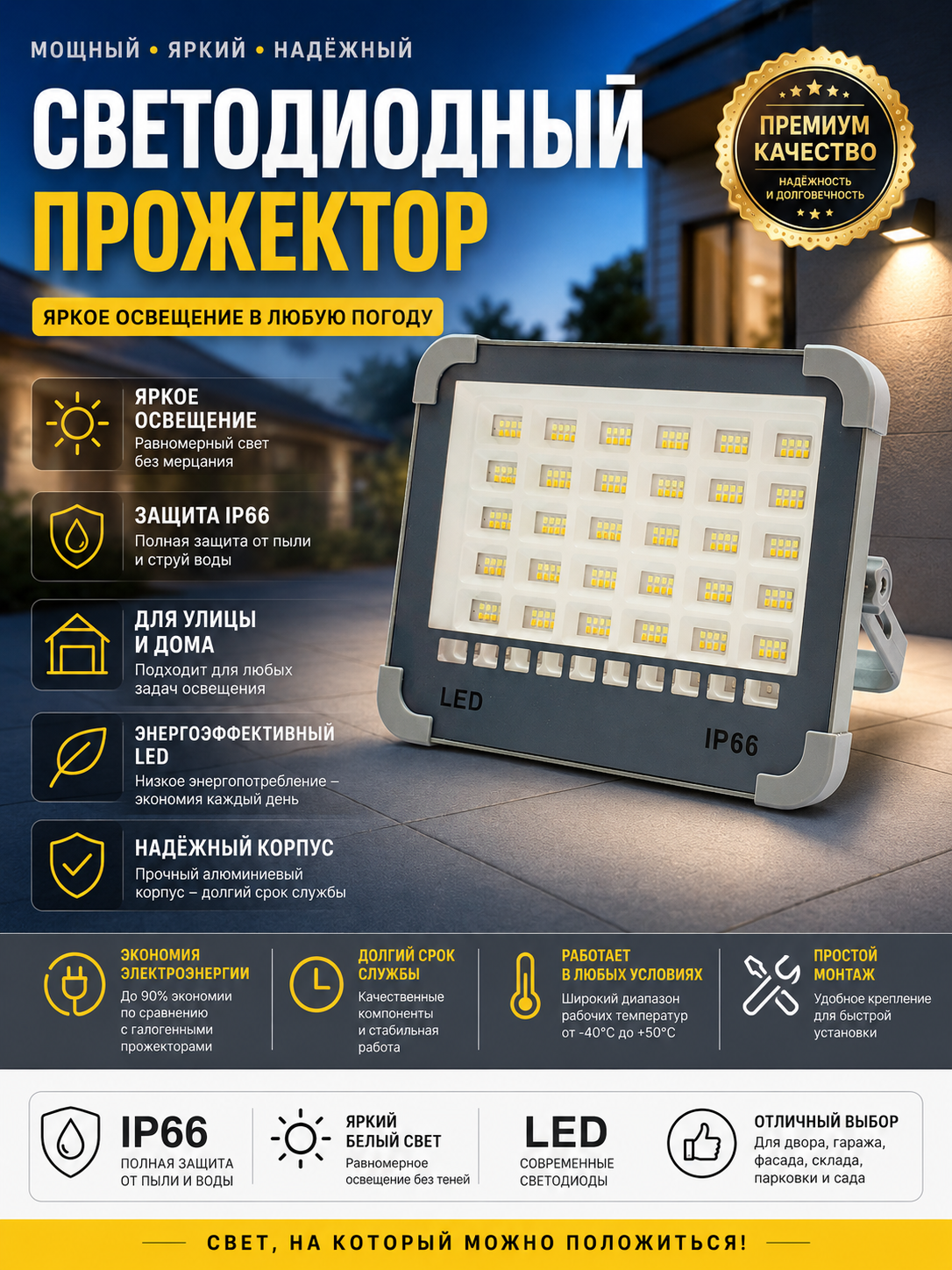 Фонарь-прожектор, для кемпинга, рыбалки, охоты и аварийного освещения