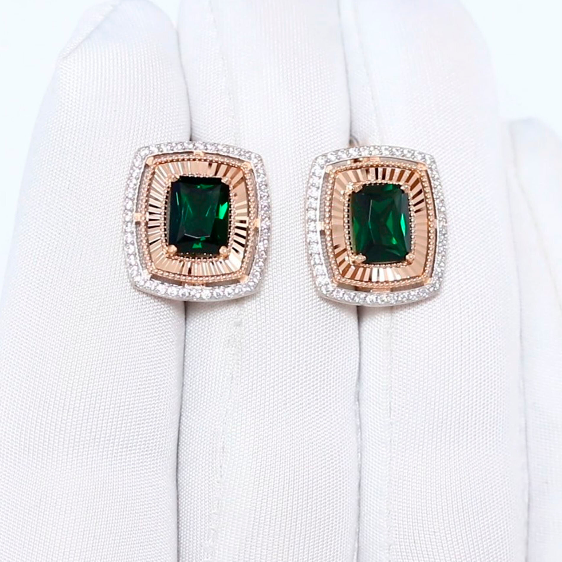 Серьги, красное золото, 585 проба, турмалин, фианит
