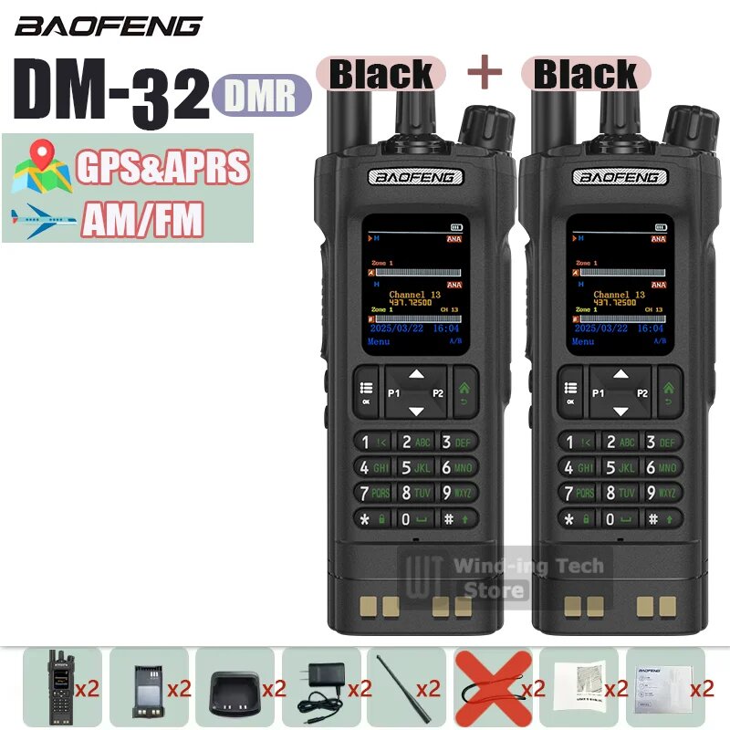 1ШТ/2ШТ радиостанция BAOFENG DM-32 DMR цифровая рация GPS APRS двухрежимная аналоговая TDMA двойной временной слот AES256 Type-C AM черная радиостанция для любителей радио