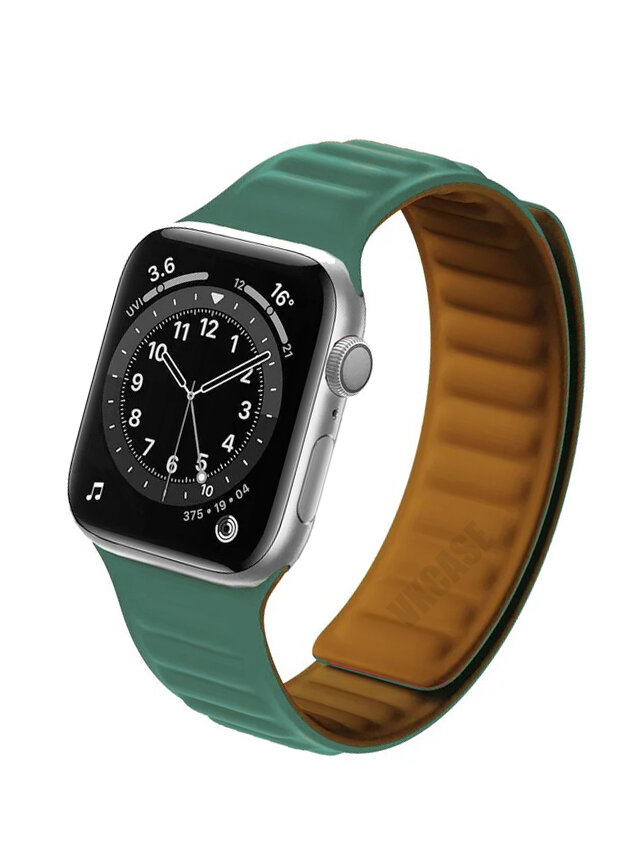 Ремешок силиконовый для Apple Watch 42/44/45/49мм с магнитной застежкой, Зеленый