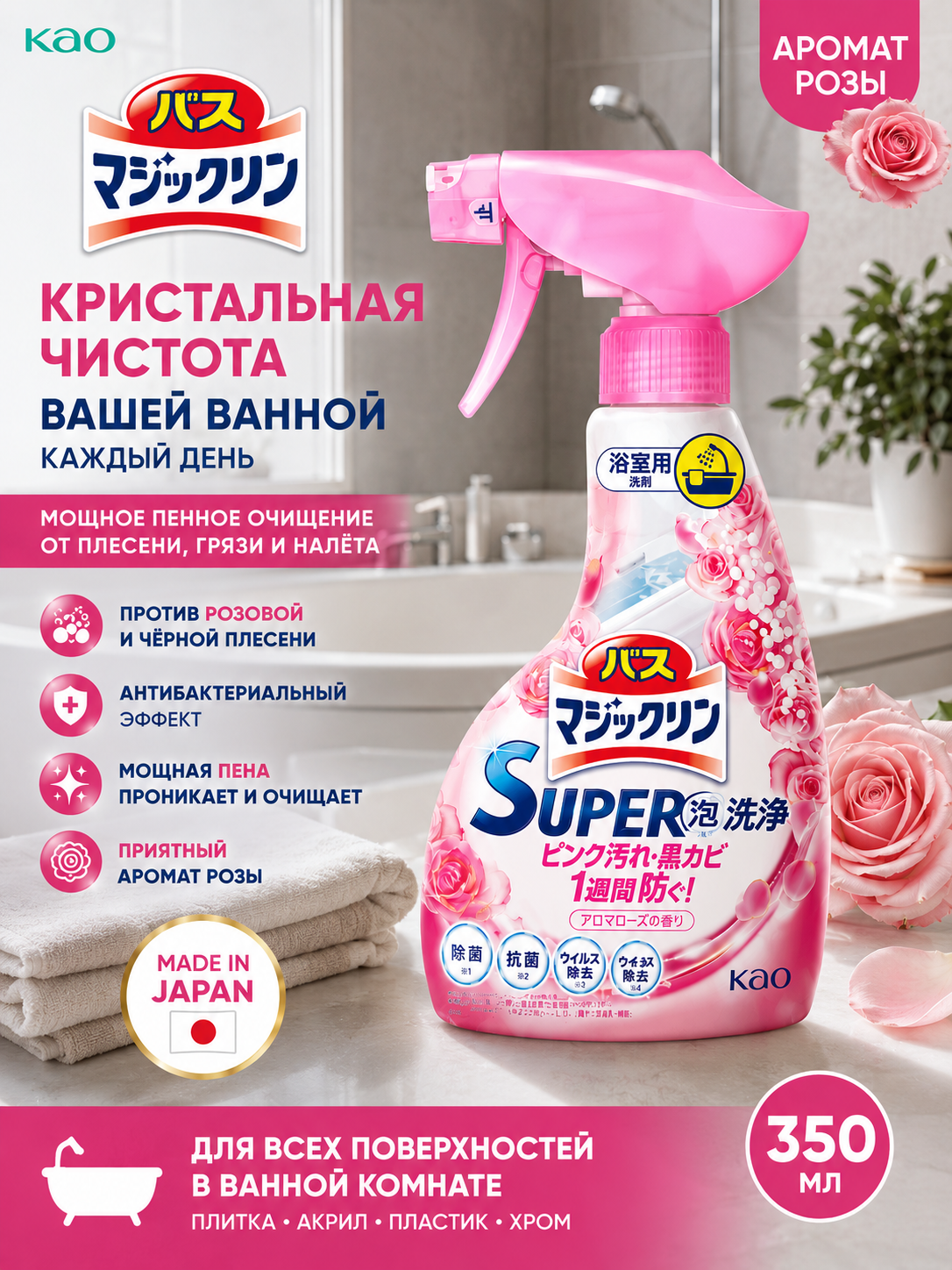 Чистящее средство для ванны Magiclean аромат розы 350 мл
