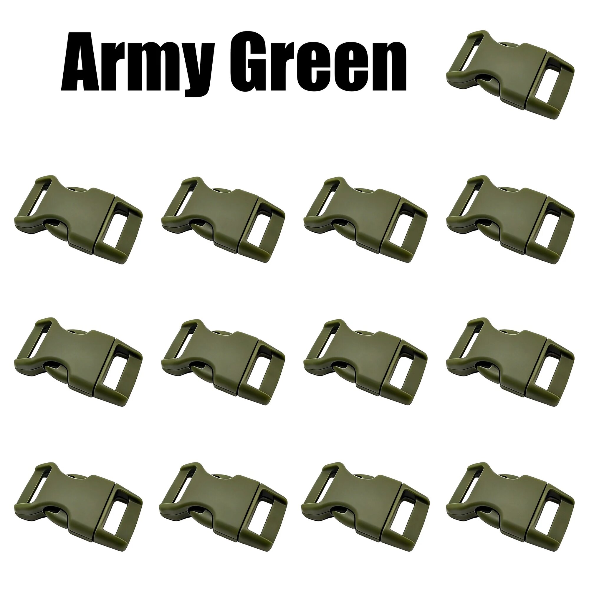 Пластиковые пряжки-фастексы 10/15/20/25 мм разных цветов 13pcs, For 15mm Webbing, Army Green