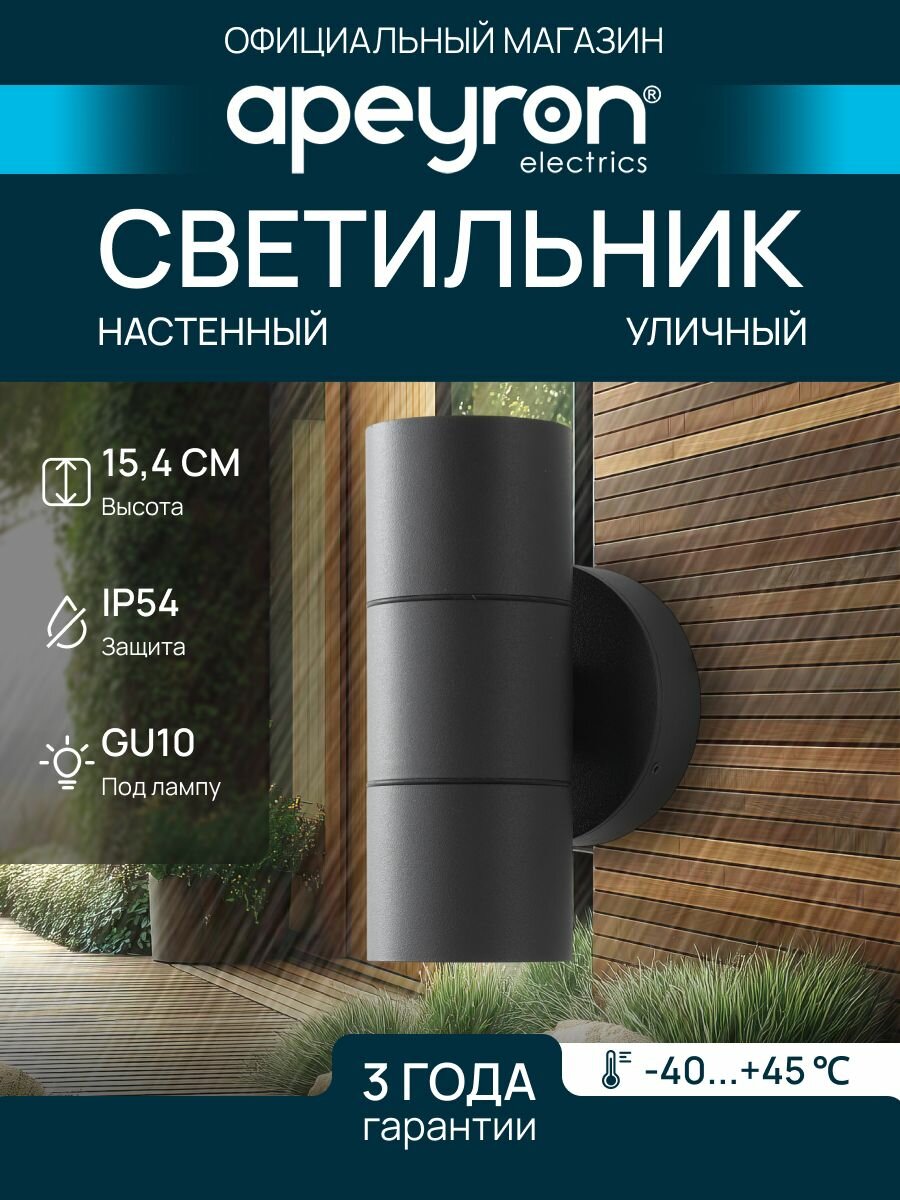 Светильник уличный настенный поворотный Apeyron, 2хGU10, 2х35Вт, IP54, графит