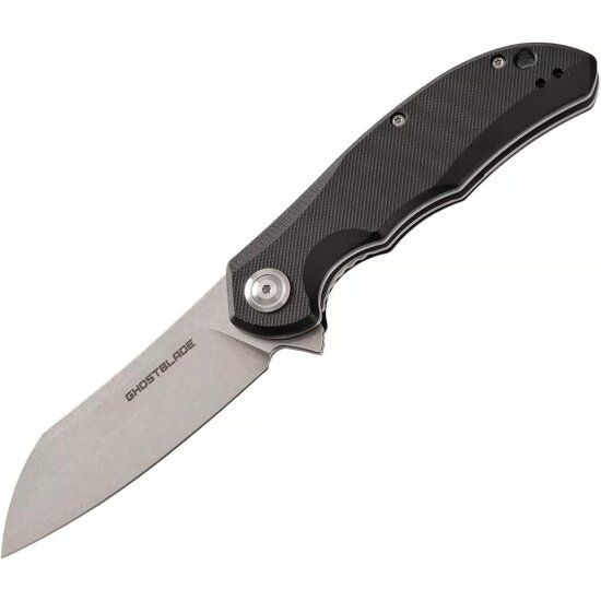 Ghostblade Нож складной Banshee, сталь D2, 58-62 HRC, Sheepfoot, рукоять G10 чёрная, замок Liner lock, флиппер, 128 г