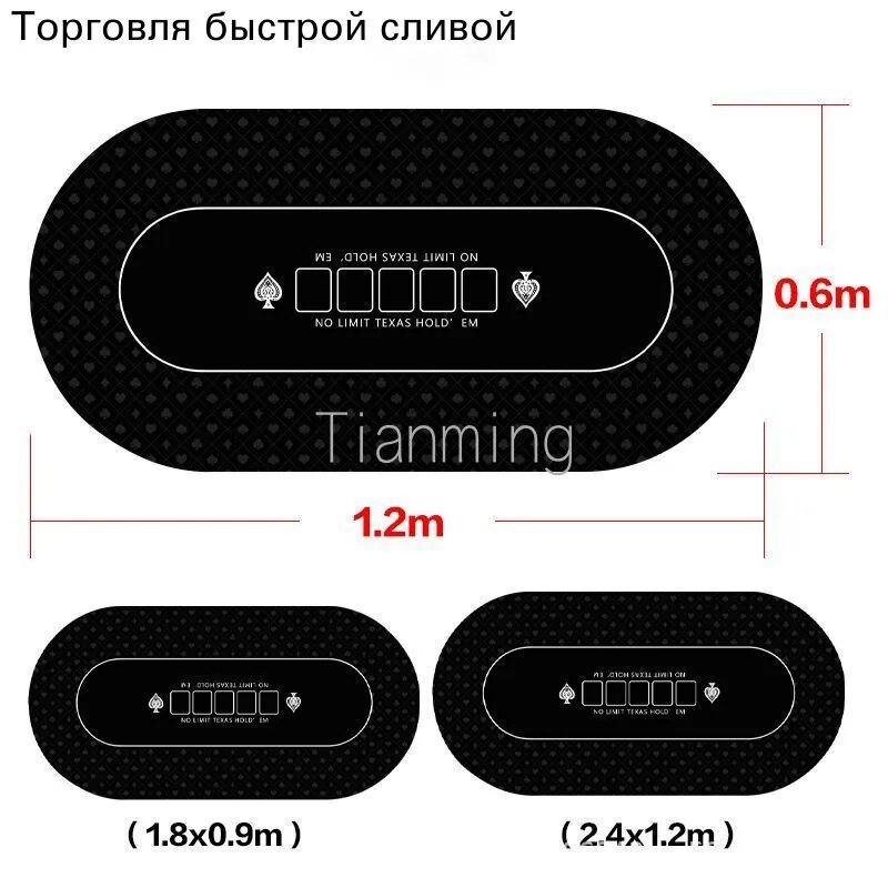 Скатерть для игры в техасский холдем 180х90х0.2 см, черная, для покерного стола