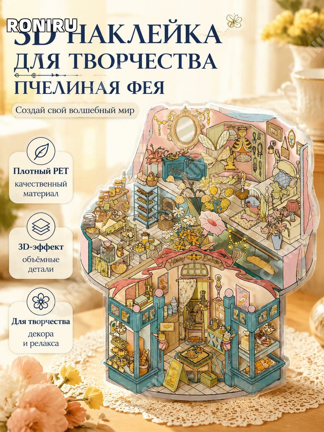Наклейки3D PET для декора и рукоделия, пчелиная фея,20×26,2 см