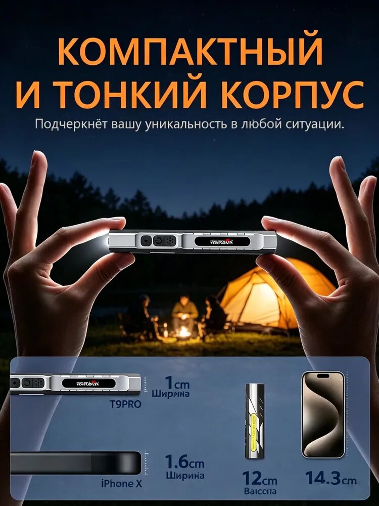 Фонарь WARSUN T9PRO, ручной (универсальный), 1300 люмен, 1300MAH, IP54, 76г — фото 1