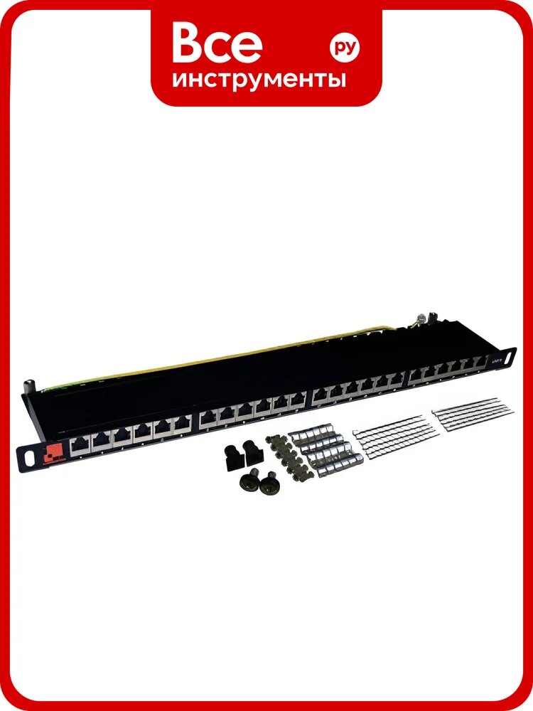 Патч-панель неэкранированная компактная LANMASTER 19" 24 порта RJ45, кат.6A, 0.5U, с задним органайзером LAN-PPC24U6A