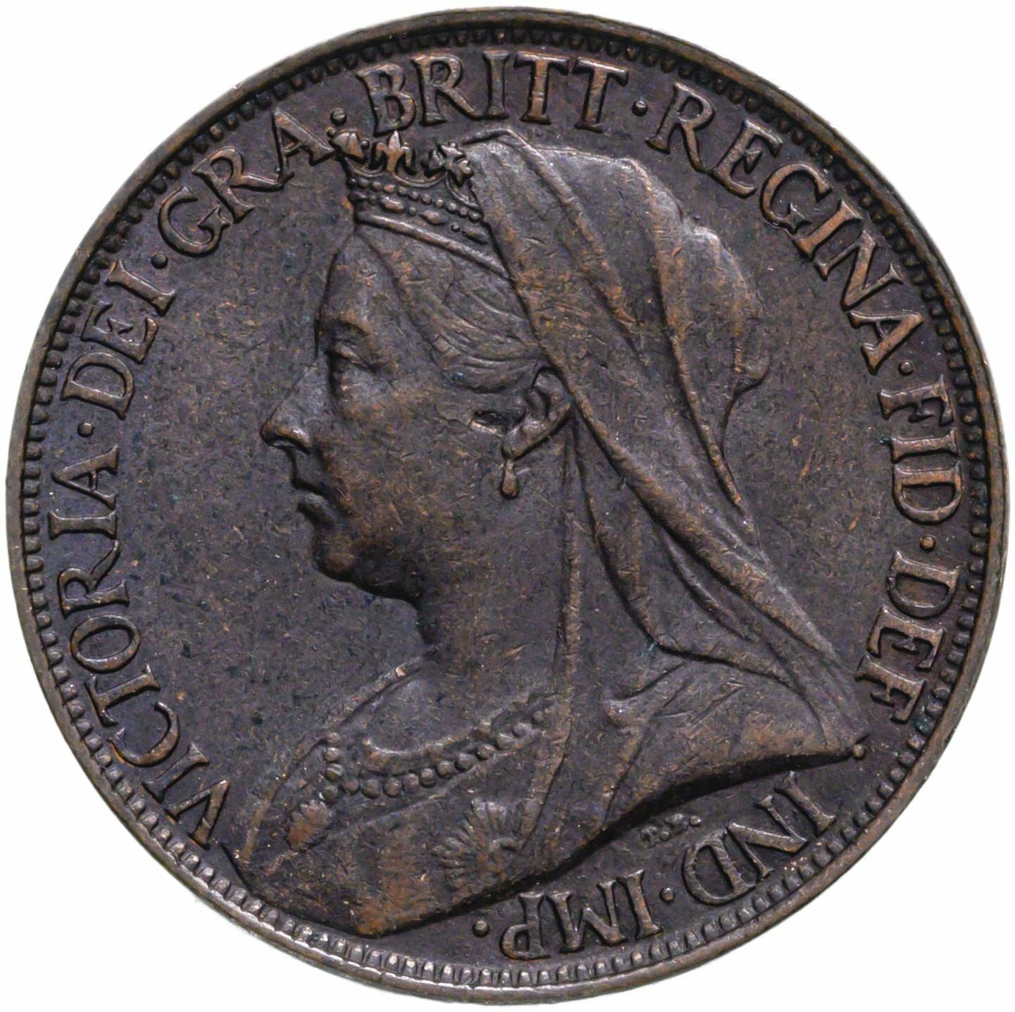 Великобритания 1 фартинг 1895-1901 с портретом королевы Виктории, случайная дата, Бронза, в сохранности VF-XF