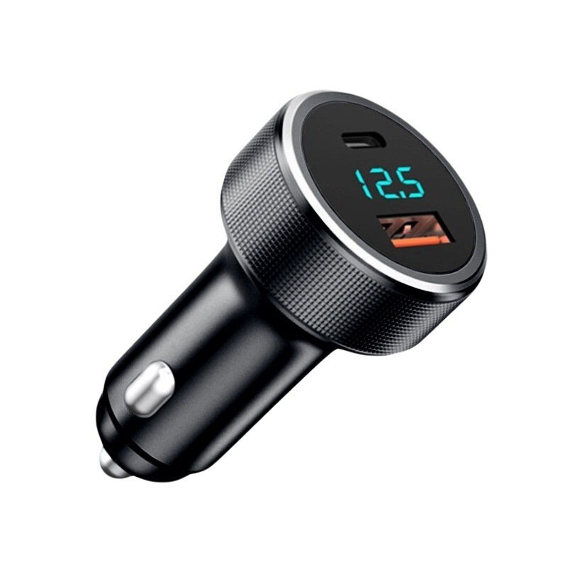 Автомобильное зарядное устройство с поддержкой PD3.0/QC3.0, цифровой дисплей, черный цвет, USB-адаптер для авто