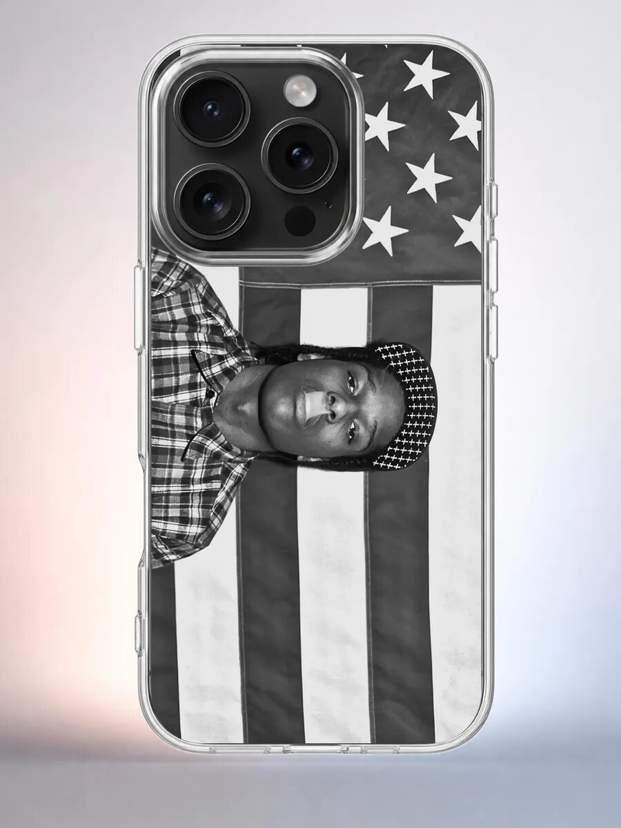 Чехол iPhone 15 Pro флаг США силиконовый прозрачный