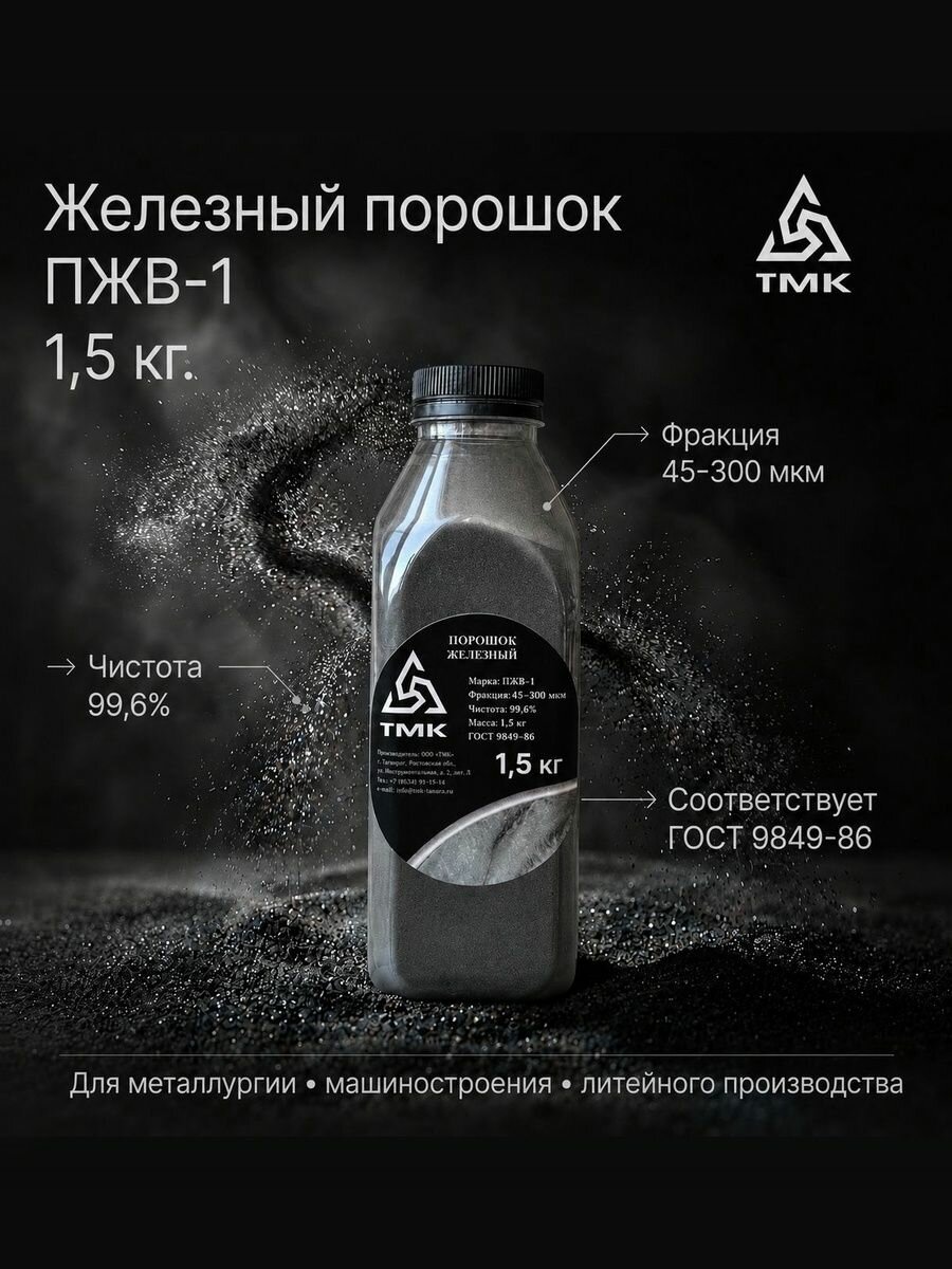 Железный порошок ПЖВ-1, 1,5 кг, ГОСТ 9849-86, порошок железа высокой чистоты
