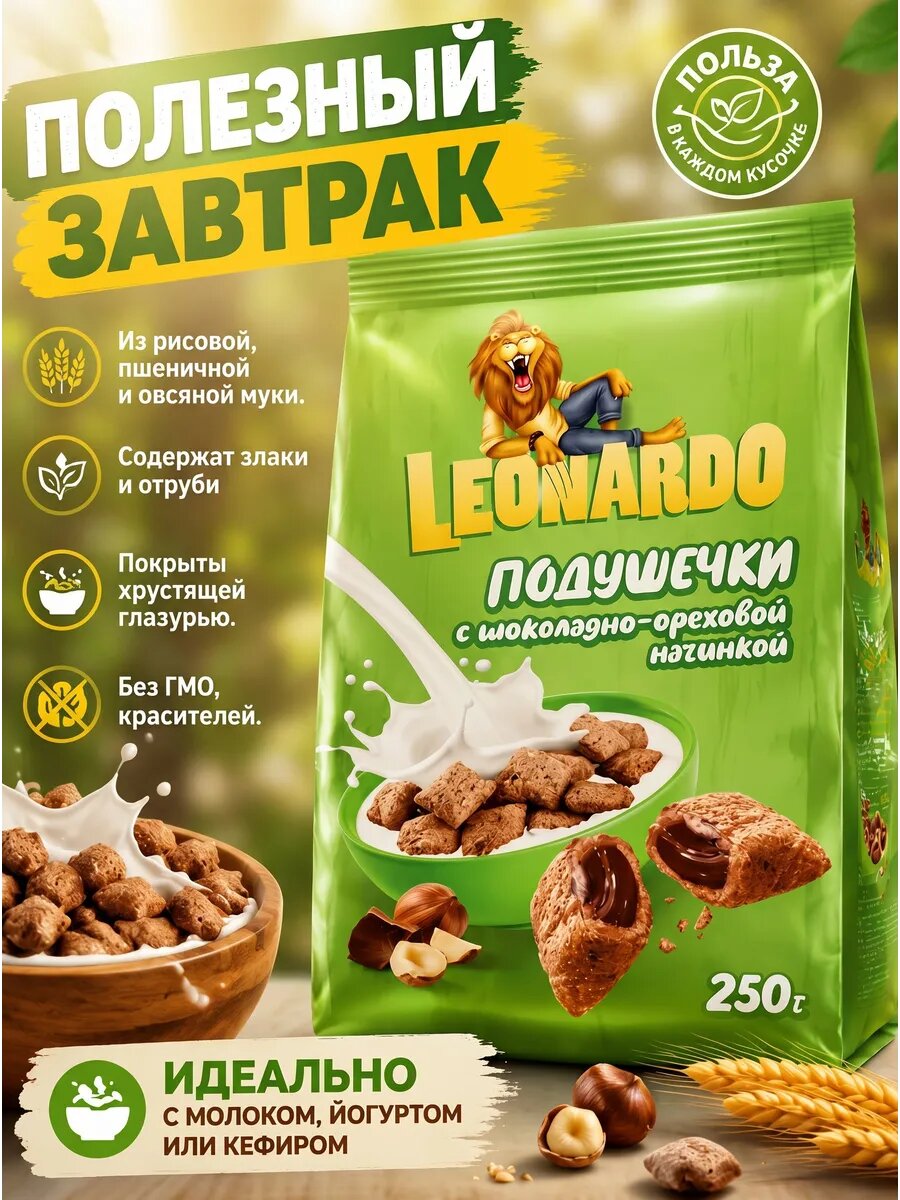 Готовый завтрак "Подушечки шоколадно-ореховые",250гр