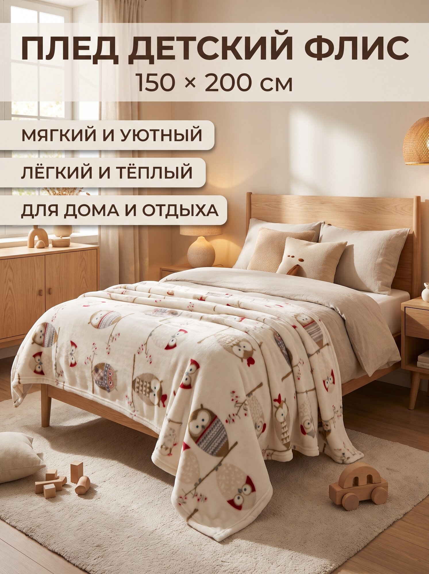 Плед велсофт 100*140 Совушкины сказки, Адель