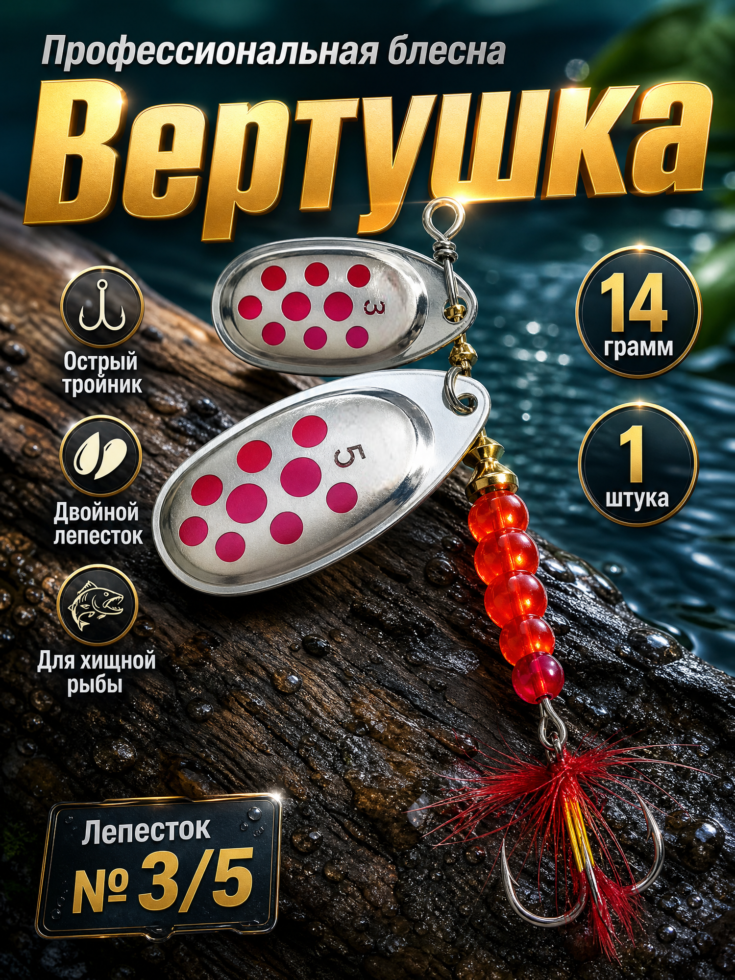 Блесна рыболовная вращающаяся с двумя лепестками (ST-20)/ Вертушка на щуку, окуня/ 14 грамм