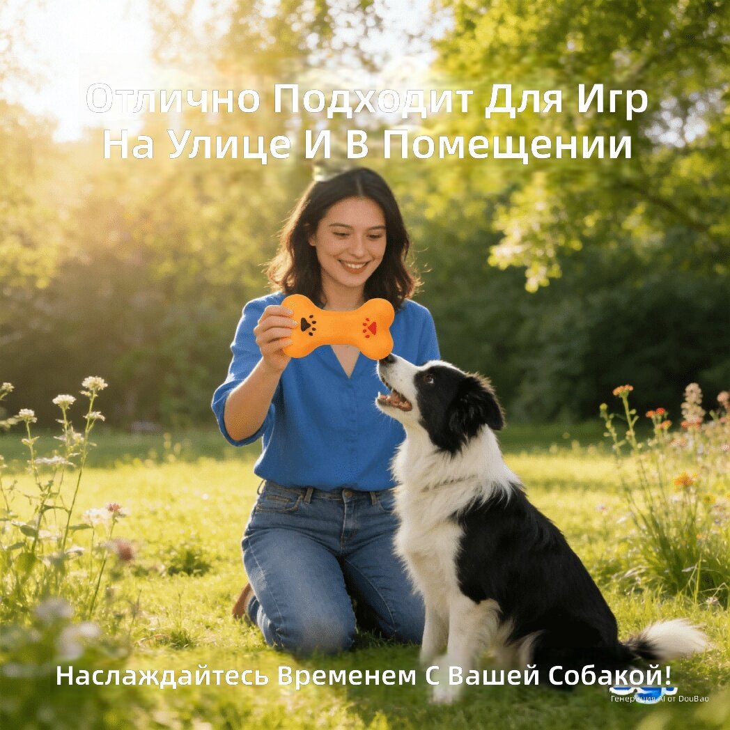 Мяч-игрушка для собак со звуком (без батареек), прочная, для жевания и развития интеллекта, форма косточки, желтый, малый размер