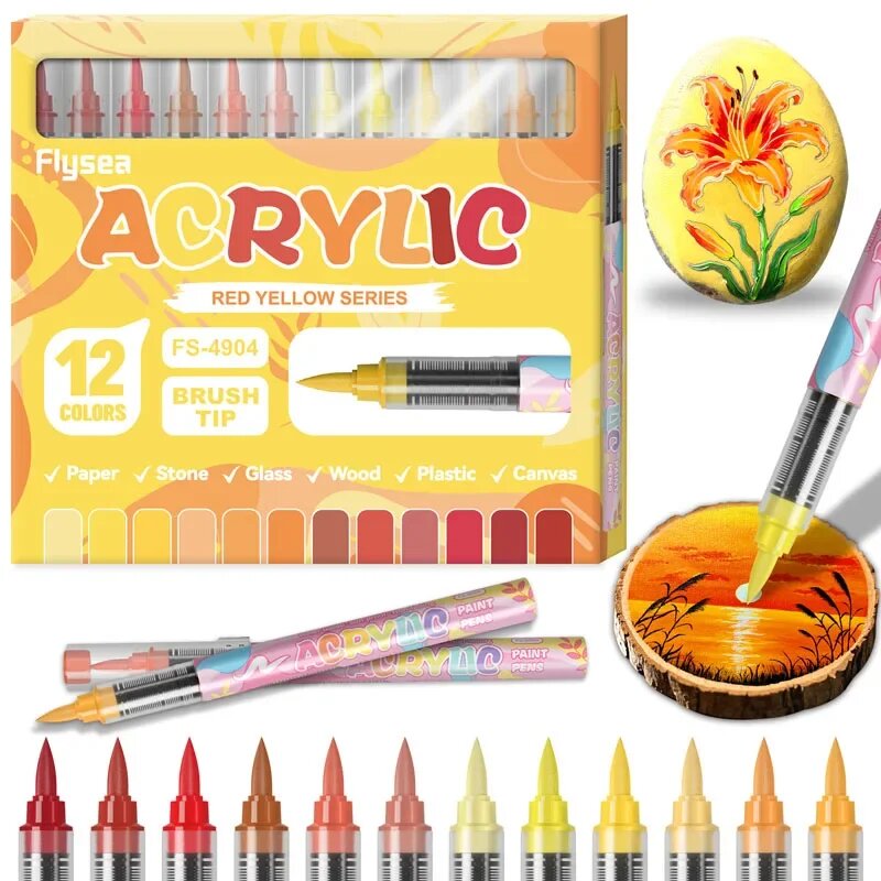 Акриловые маркеры 12 цветов мягкий наконечник Marker-013-12G