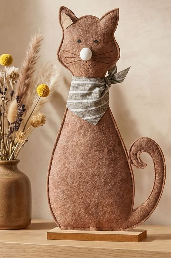 Декоративная фигура кошечка лилу, фетр, коричневая, 40 см, Больтце (Boltze) 2011180-1