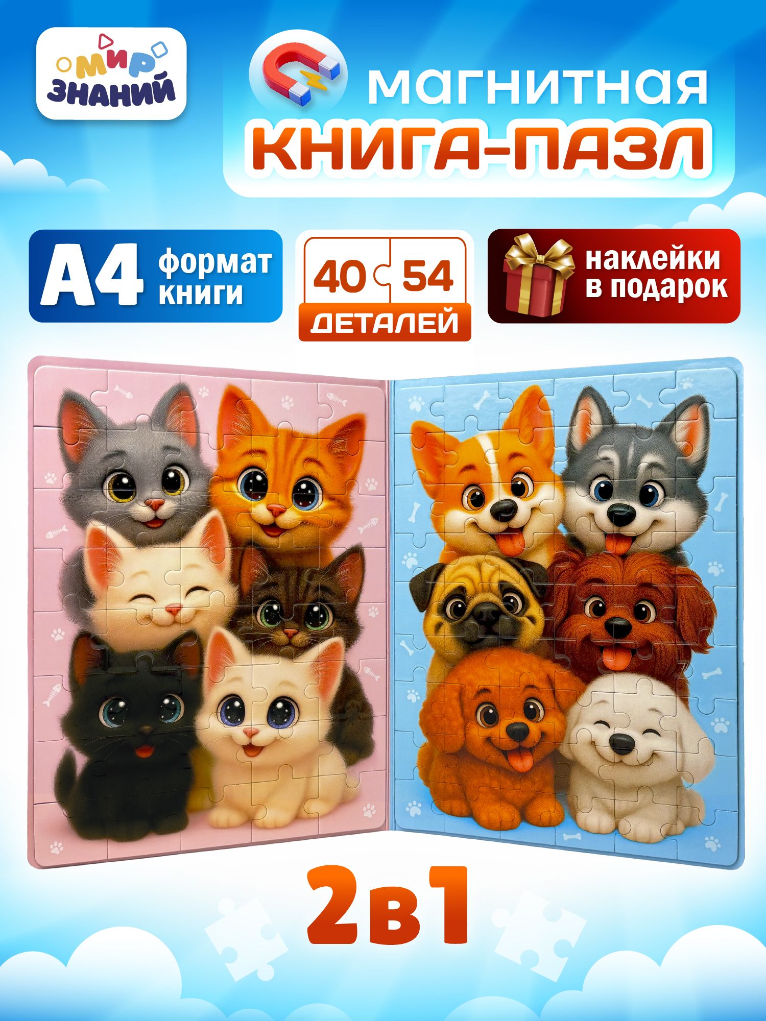 Детский магнитный пазл А4 "Пушистики" развивающая игра