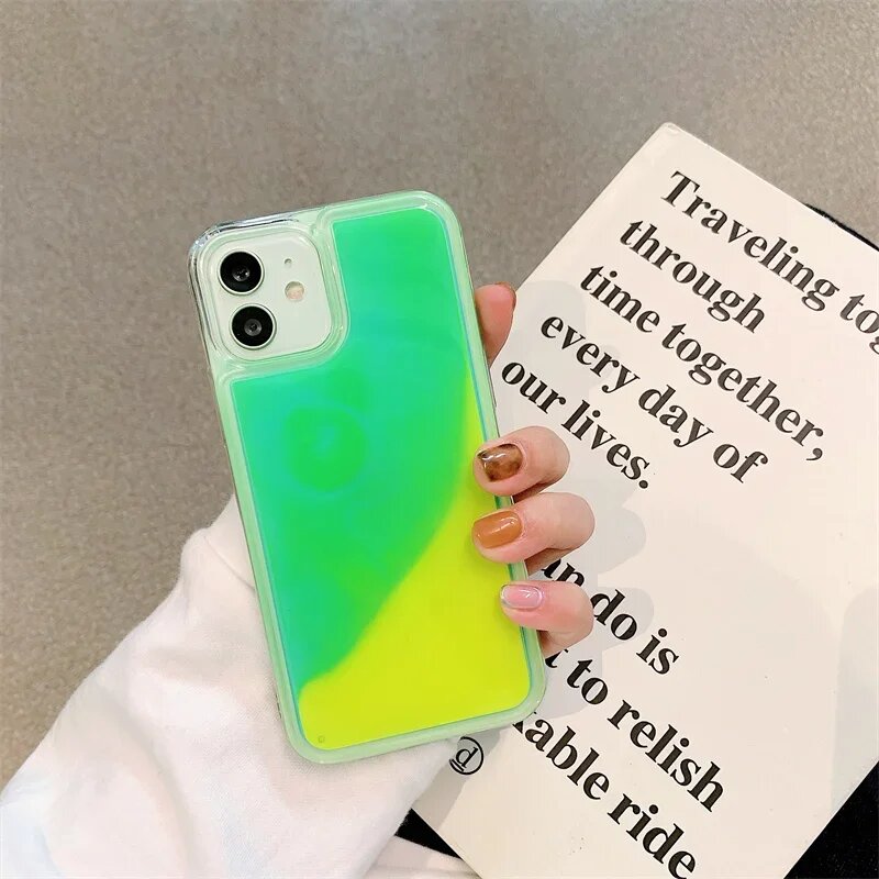Желто-фиолетовый светящийся чехол с зыбучим песком для iPhone 14, Зеленый, Color A, for iPhone 17Pro