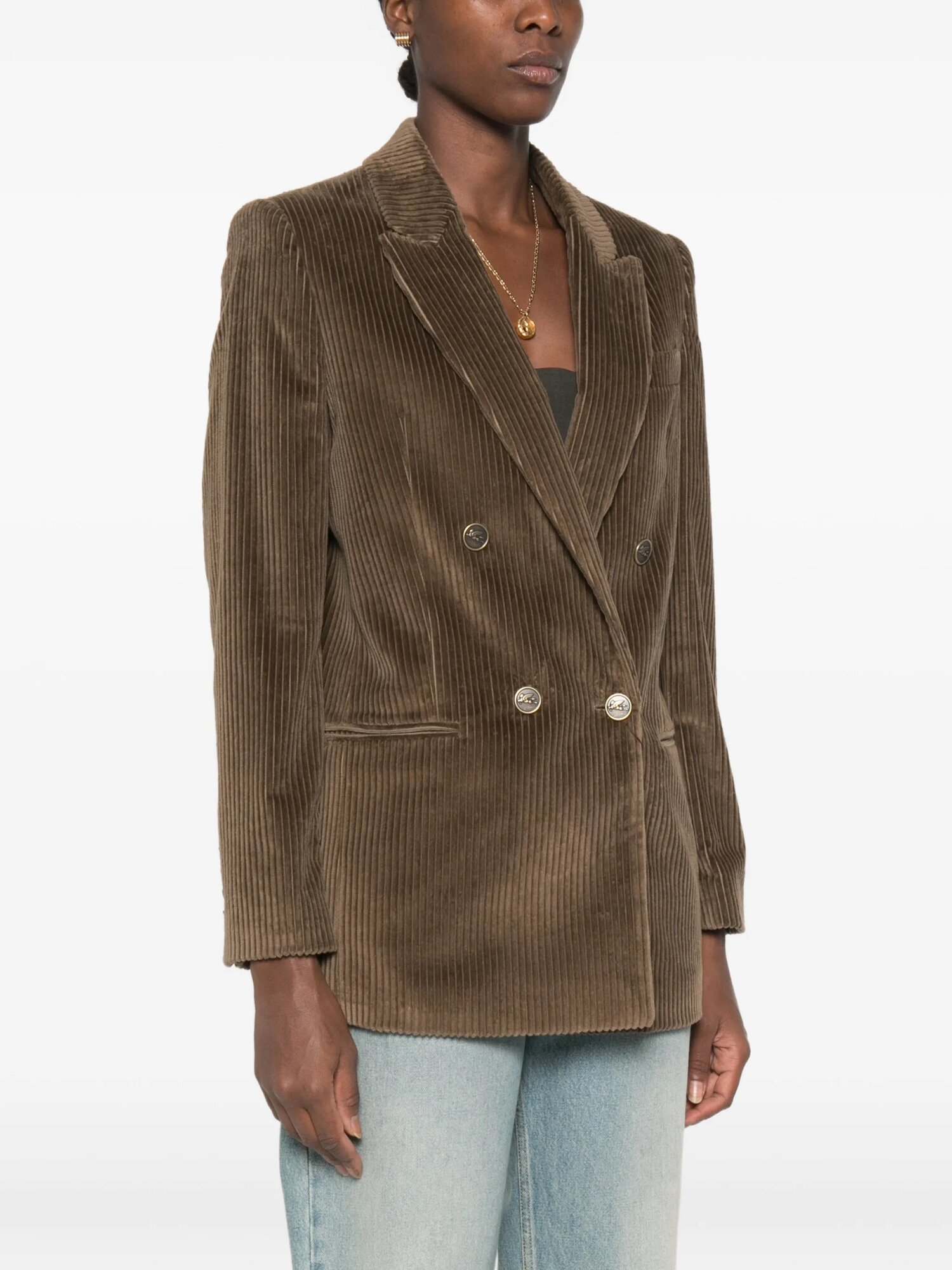Пиджак ETRO Double-breasted corduroy blazer, размер 44, коричневый — фото 1