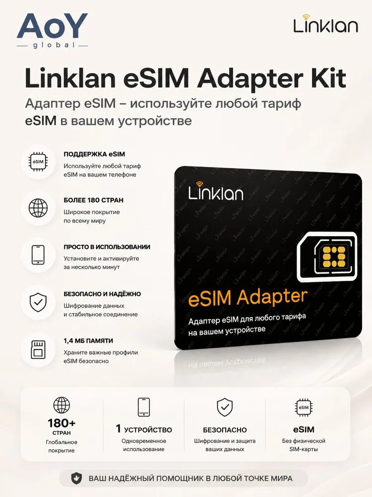 Linklan адаптер eSIM & Reader Kit , глобальная совместимость, простая установка и мгновенное подключение в 180+ странах для комфортного путешествия и удаленной работы