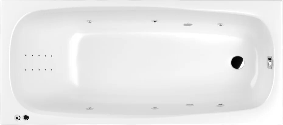 Акриловая ванна WHITECROSS Layla Slim Line Nano 170x75, с каркасом, встраиваемая, белая, глянцевая, со сливом-переливом, прямоугольная, с гидромассажем