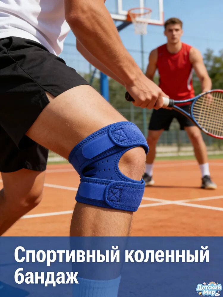 Спортивный наколенник универсальный синий с двойными ремнями для стабилизации колена