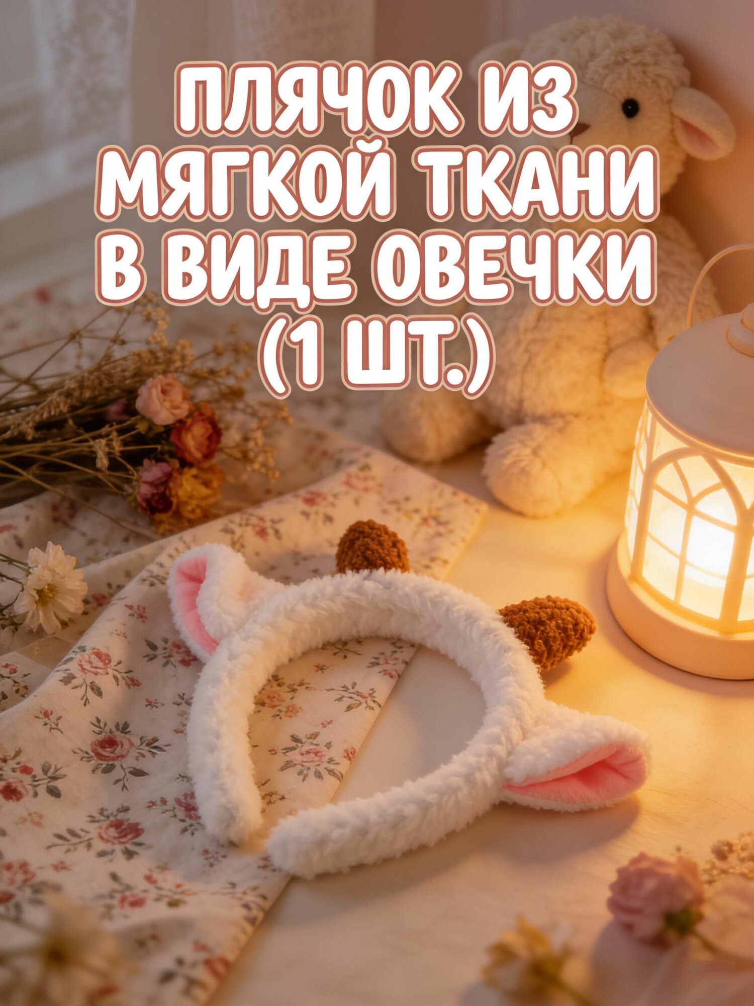 Плюшевая белая повязка с маленькими овечьими рогами для праздников