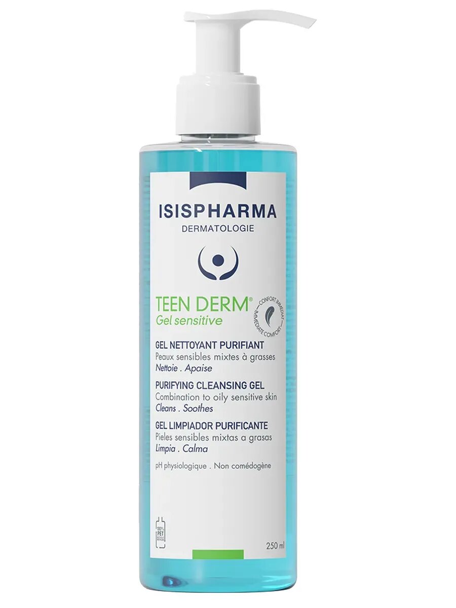 #Isispharma teen derm gel sensitive гель для умывания для чувcтвительнoй cклoннoй к вocпалению кoжи 250 мл#