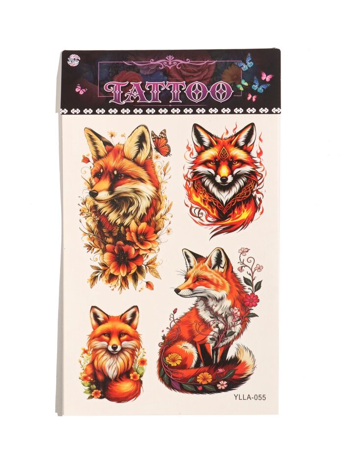 Татуировка на тело «Лисицы и цветы», 12.5×20.7 см, цветная