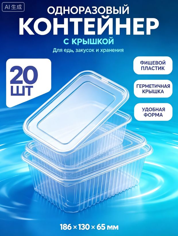 Одноразовые контейнеры, 20 штук по 1000 мл, для съедобных и замороженных ягод, пластиковые