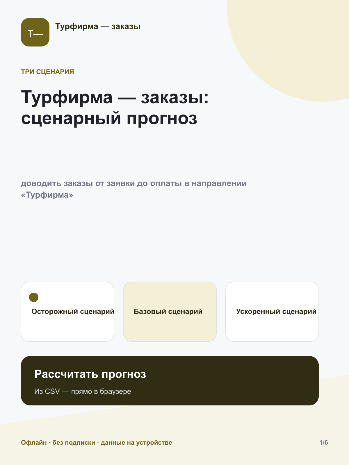 Турфирма — заказы: сценарный прогноз