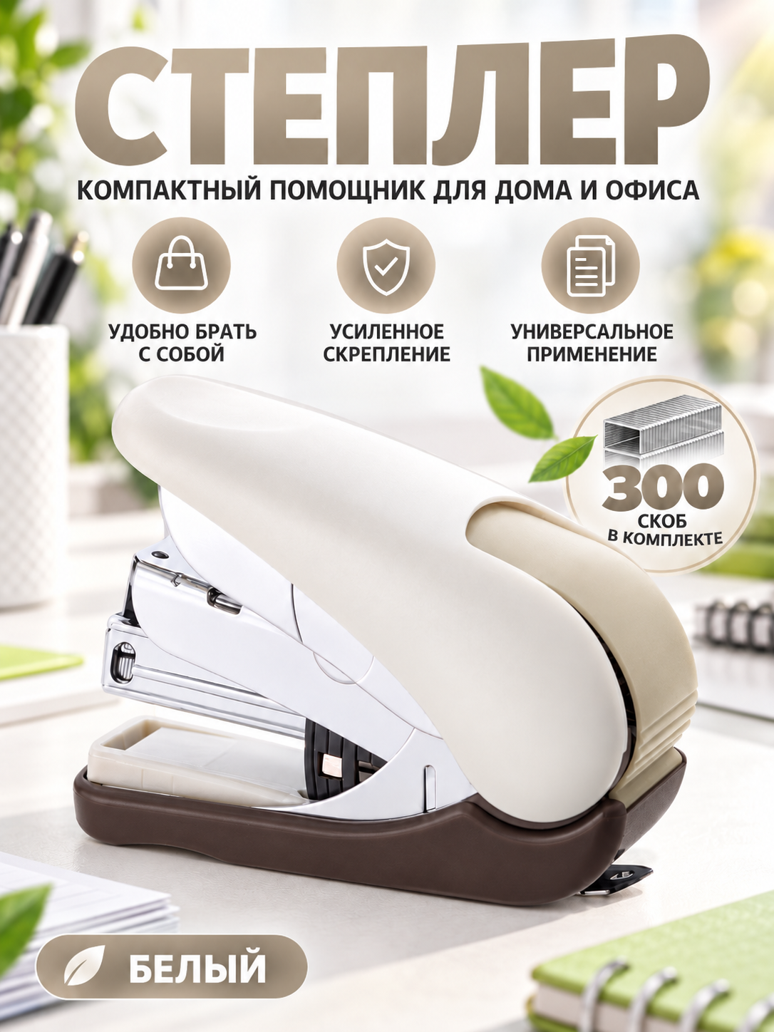 Степлер зелёный офисный компактный, легко носить с собой, универсальное применение, усиленное скрепление, 300 скоб в наборе для дома и офиса