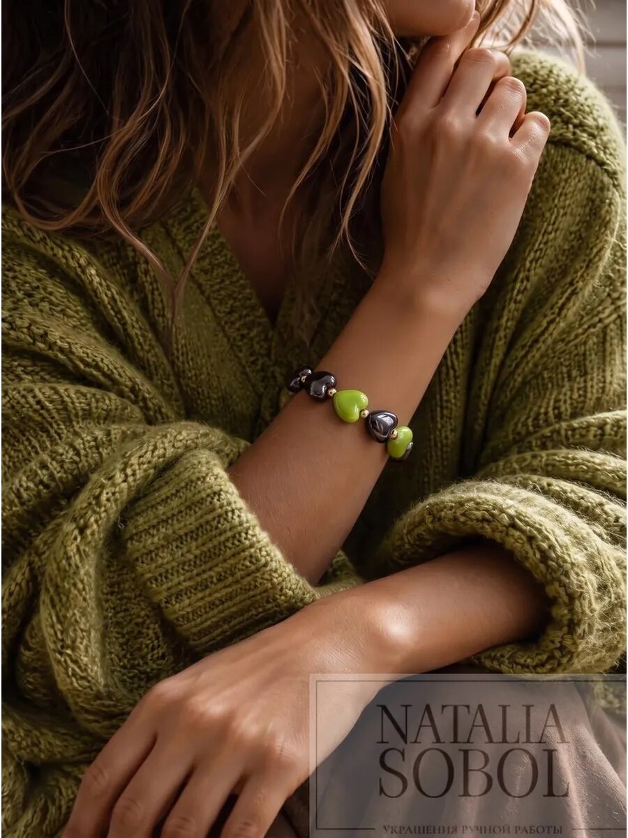 Эластичный браслет Natalia Sobol, керамика, гематит