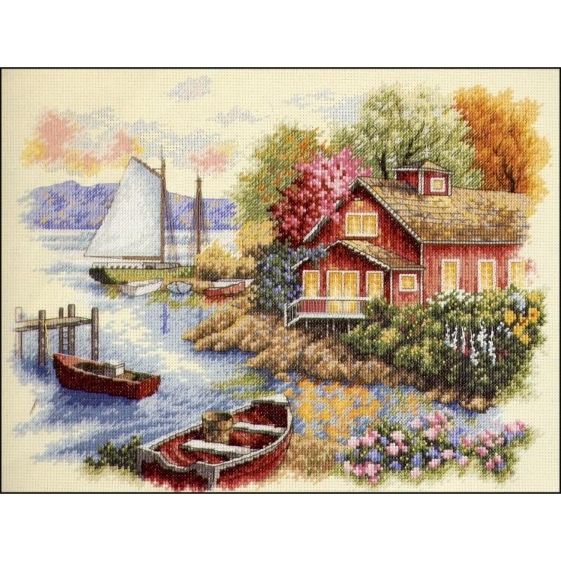 35230 Набор для вышивания крестом DIMENSIONS Peaceful Lake House "Спокойный дом у озера"