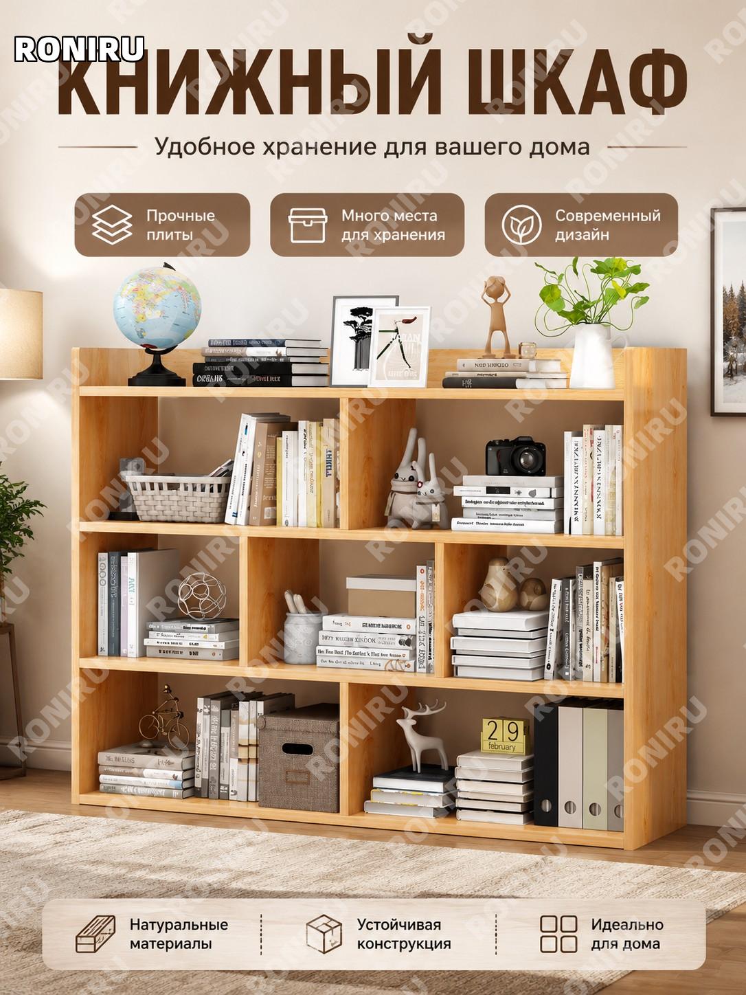 Стеллаж книжный напольный без задней панели 100 см, желтая груша, шкаф для хранения из плитного материала для дома