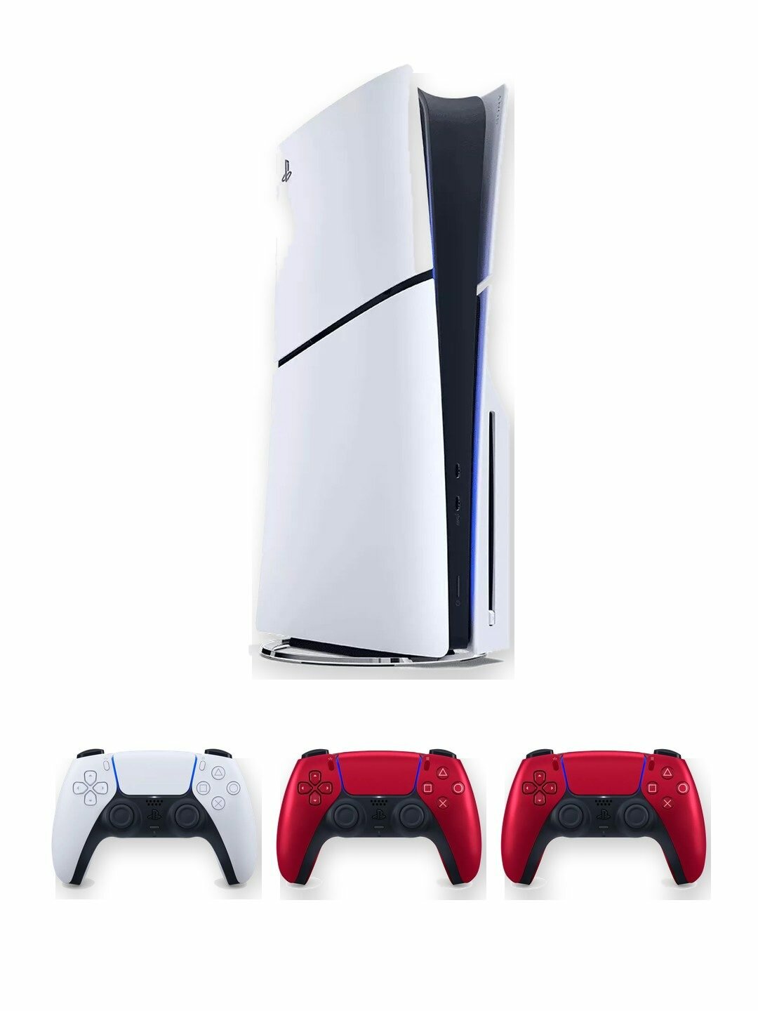 Игровая приставка Sony PlayStation 5 Slim 1 ТБ с дисководом, белая, европейская версия + 2 доп. геймпада DualSense Volcanic Red