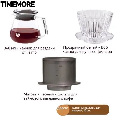 Timemore Комплект для заваривания кофе 610 мл Тритан Прозрачный