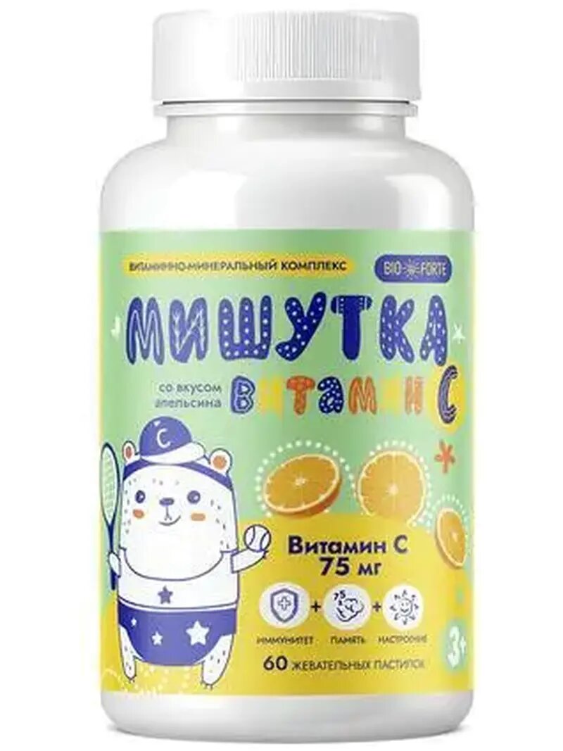 Мишутка Мармел. витамин С BioForte пас. жев.(апельсин) №60