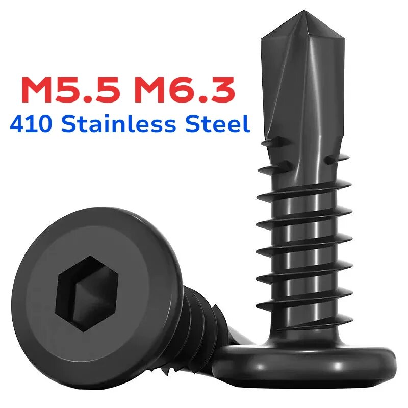 Саморезы M5.5 M6.3 черные из нержавеющей стали 410 M5.5x25mm-20pcs