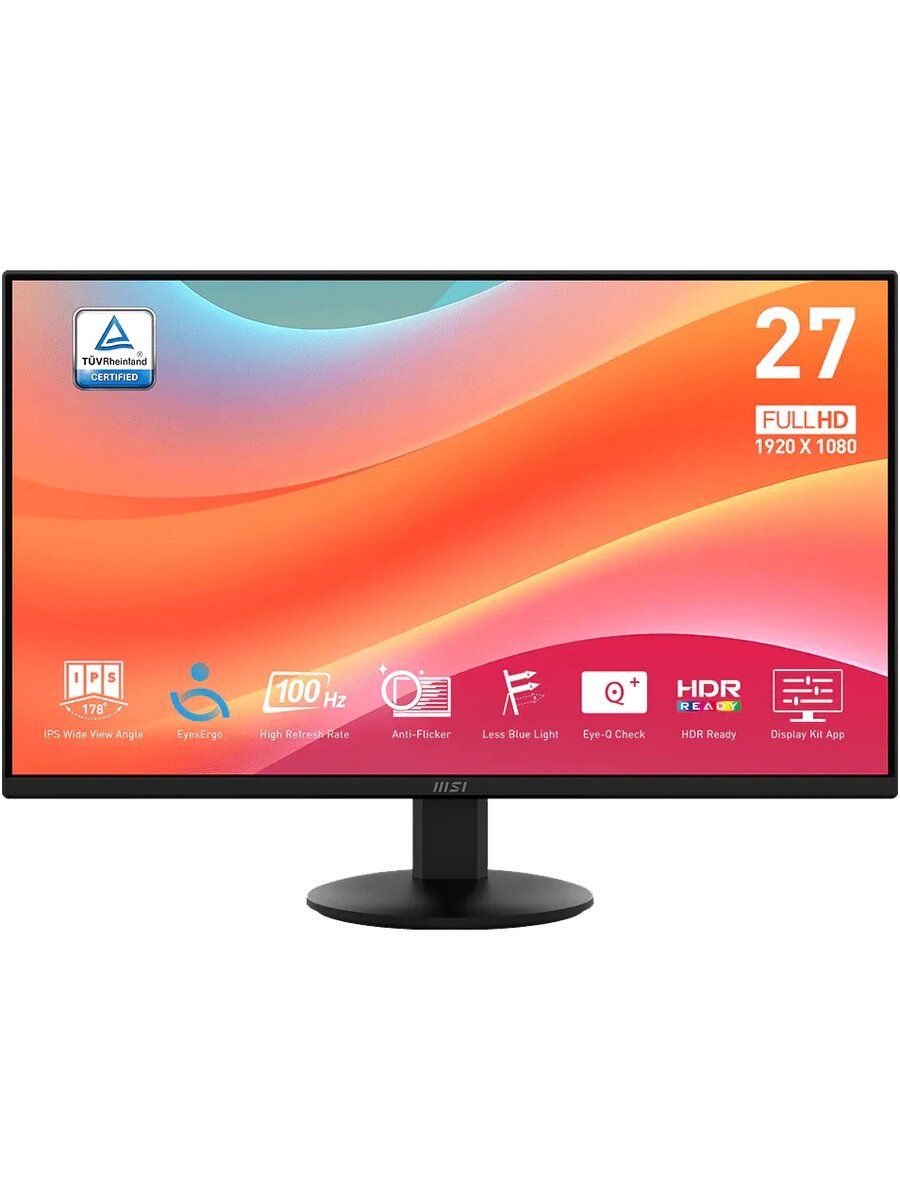 MSI 27" Монитор PRO MP272L (9S6-3PD6CT-008), IPS, 1920x1080 Full HD, 100 Гц, черный