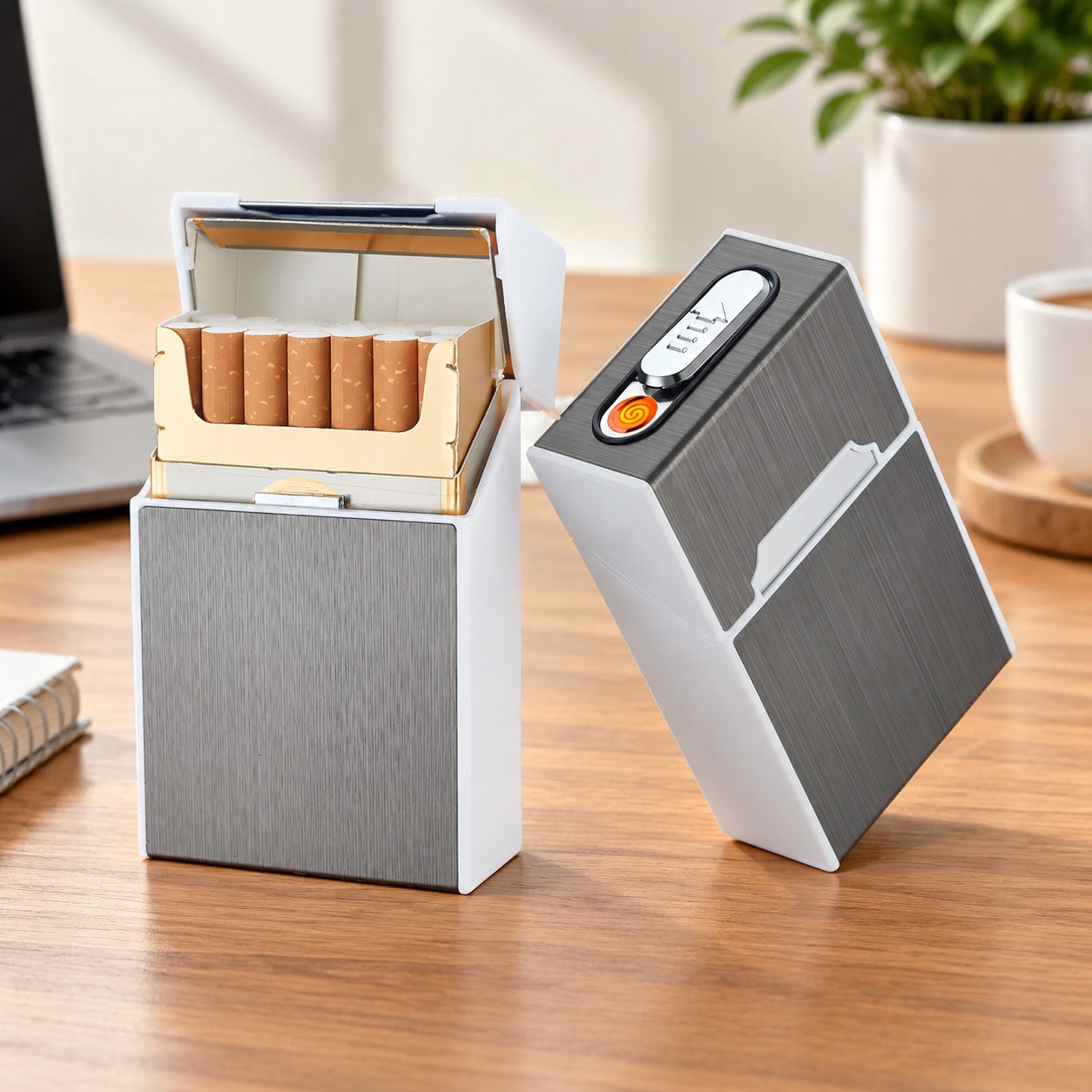 Портсигар металлический с USB зажигалкой, на магните, цвет серебро, 10х6х3 см, FatCat (Цвет товара: серебристый; Объем: 0.18 л)
